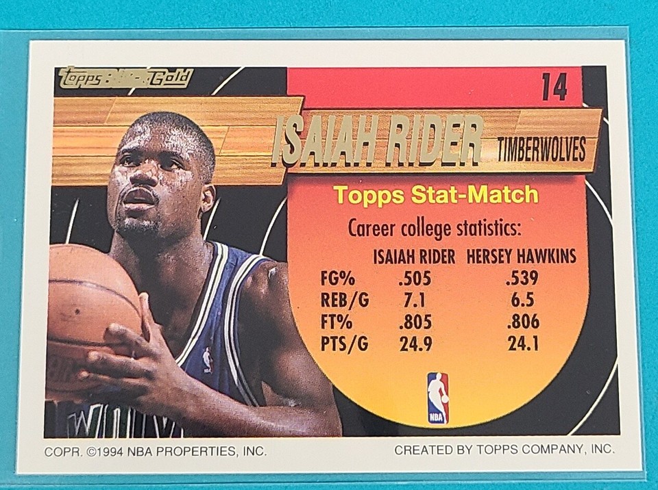1993 Topps Black Gold #14 Isaiah Rider Timberwolves Basketball Card C1 ...