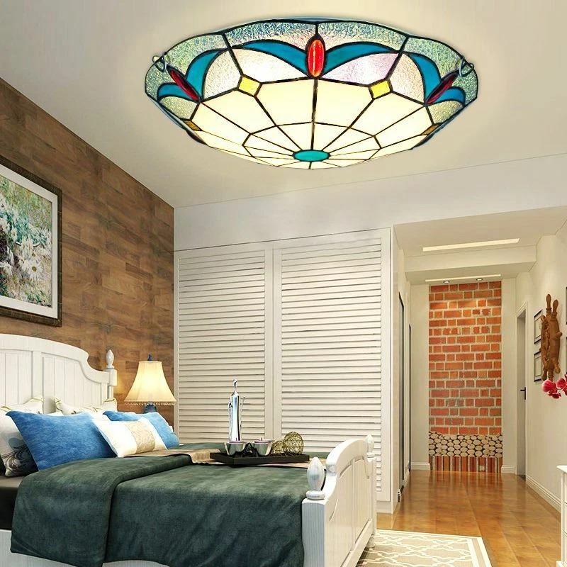Blue Tiffany Flush Mount Ceiling Light | Shelly Lighting