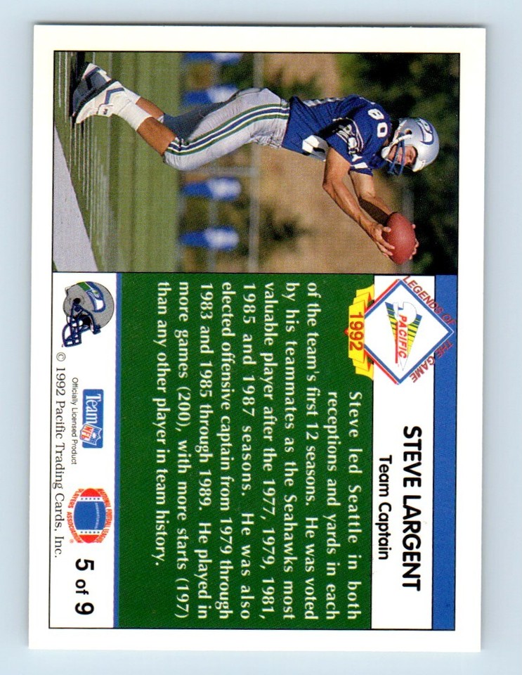 1992 Pacific Steve Largent/Team Captain Seattle Seahawks #5 | eBay