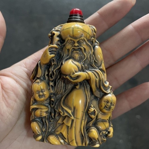 Old Bone Snuff Bottle God Longevity Incense Stick Powder Holder Storage ...