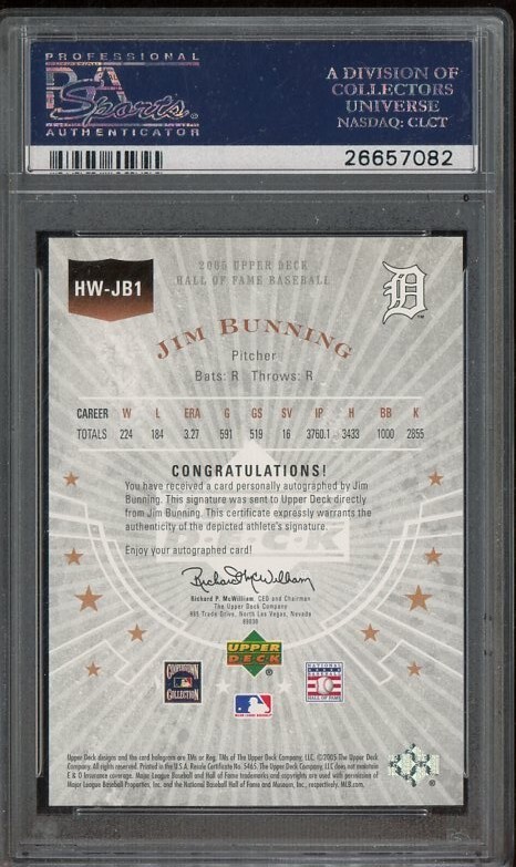 2005 Upper Deck Hall Worthy Jim Bunning Tigers HOF AUTO 4/25 PSA 10 | eBay