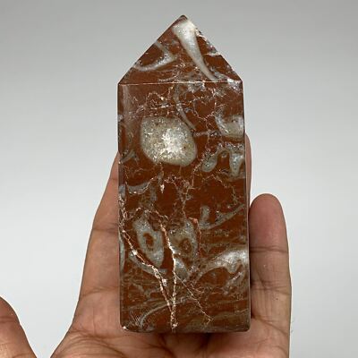 366.7g, 3.9" x 1.6" Natural Red Shell Fossils Tower Obelisk Wand ...