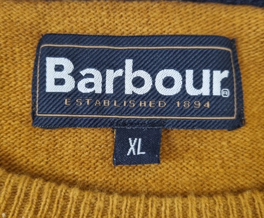 Barbour Men's Mustard Yellow 100% Wool Round Neck Jumper UK Size XL ...
