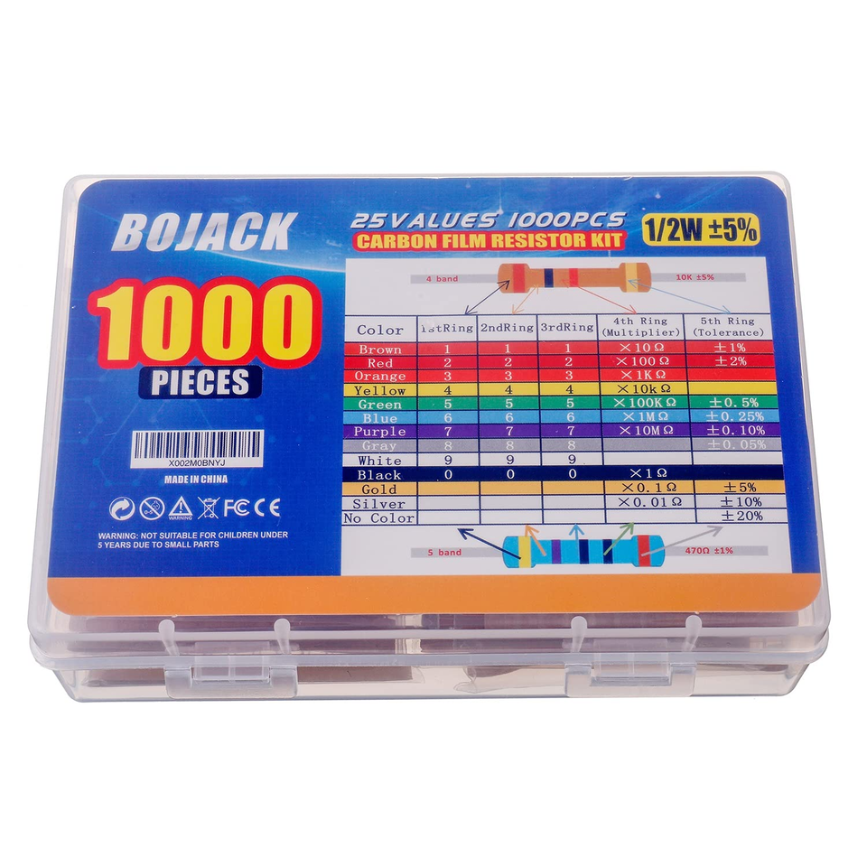 1000 Pieces 1/2 Watt Resistor Kit Assortment in Compartmentalized ...