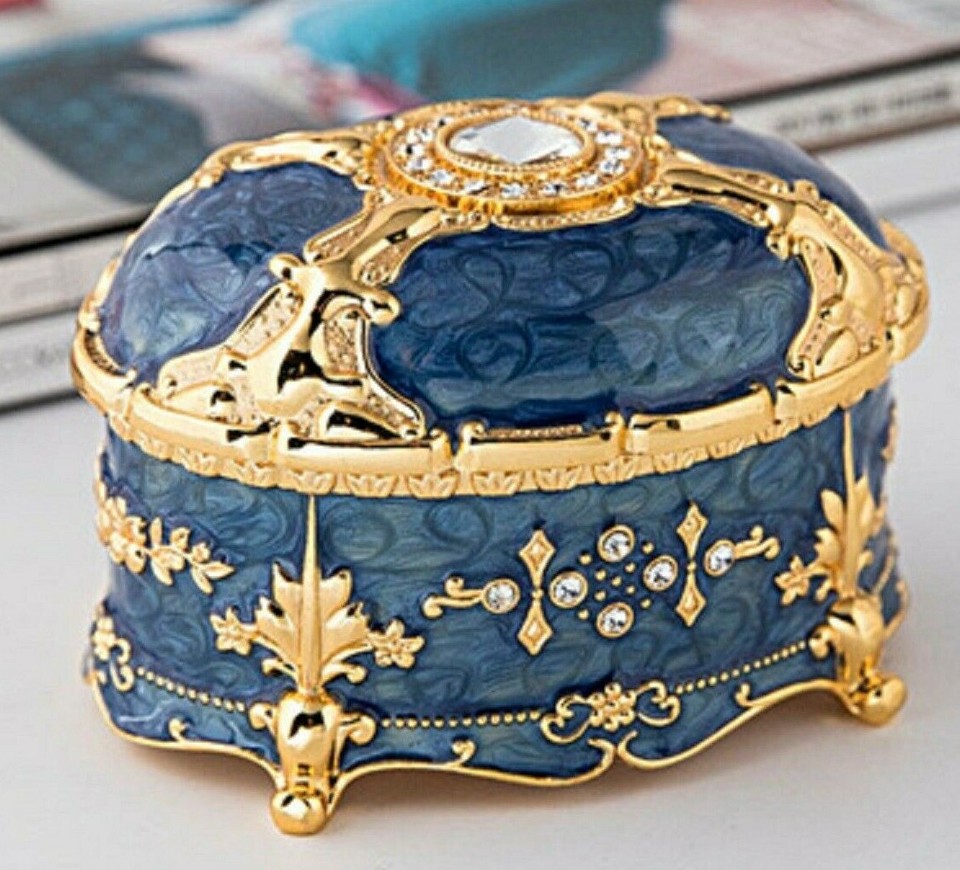 BLUE TIN ALLOY OVAL MUSIC BOX : ONCE UPON A DECEMBER | eBay