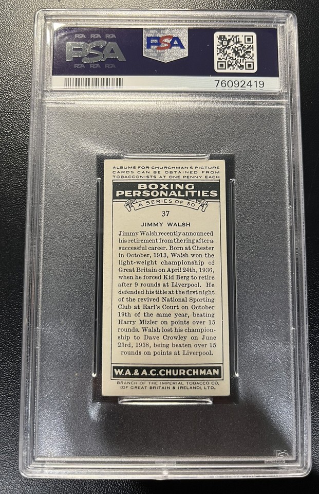 1938 JIMMY WALSH #37 WA & AC CHURCHMAN BOXING CARD PSA PSA 5 SETBREAK ...