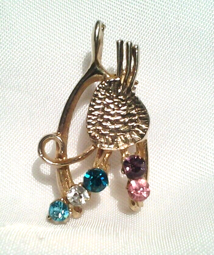 Vintage Gold Coro Lucky Wishbone Rhinestone Brooch Pin | eBay