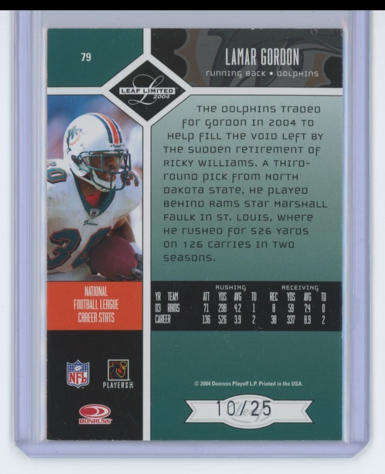 2004 Leaf Limited Gold Spotlight Lamar Gordon 10/25 St. Louis Rams #79 ...