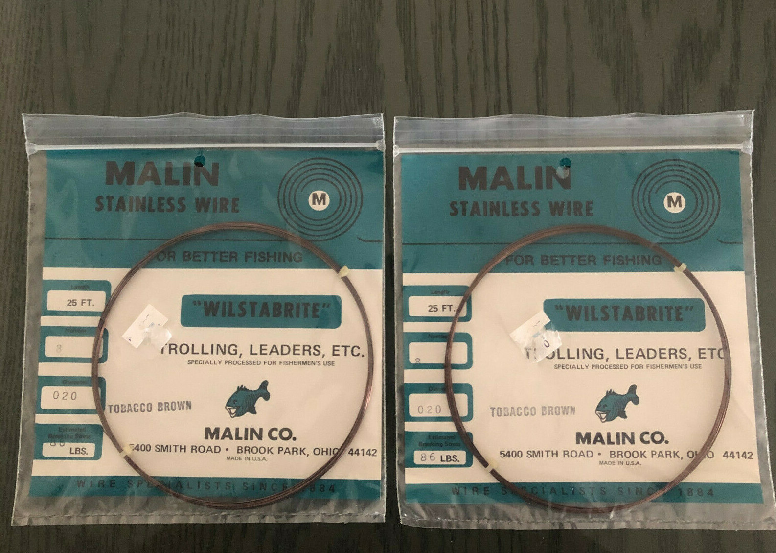 lot of 2 Malin Fishing Stainless Wire 50ft total "Wilstabrite" New ...