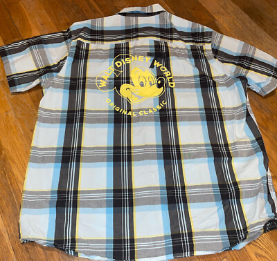 Disney PARKS Mickey Mouse Button Up SS Blue plaid Shirt SIZE XL | eBay