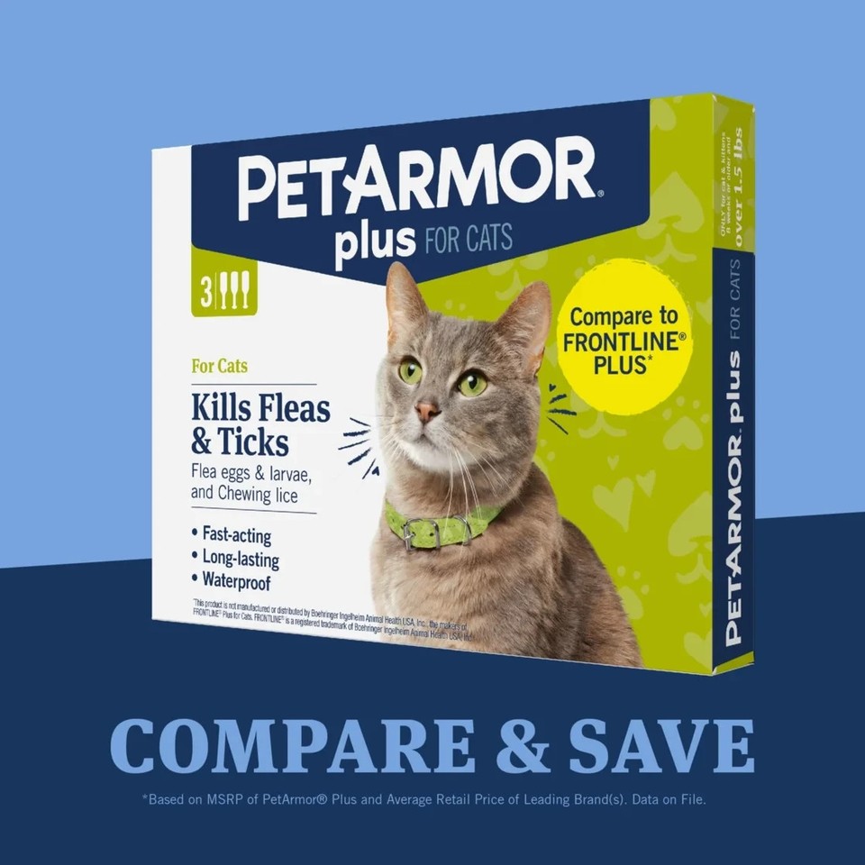 PETARMOR Plus for Cats Over 1.5 lbs 3-Month * Flea, Tick & Lice ...