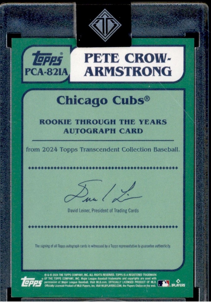 2024 Topps Transcendent PCA Pete Crow-Armstrong Rookie RC On Card Auto ...