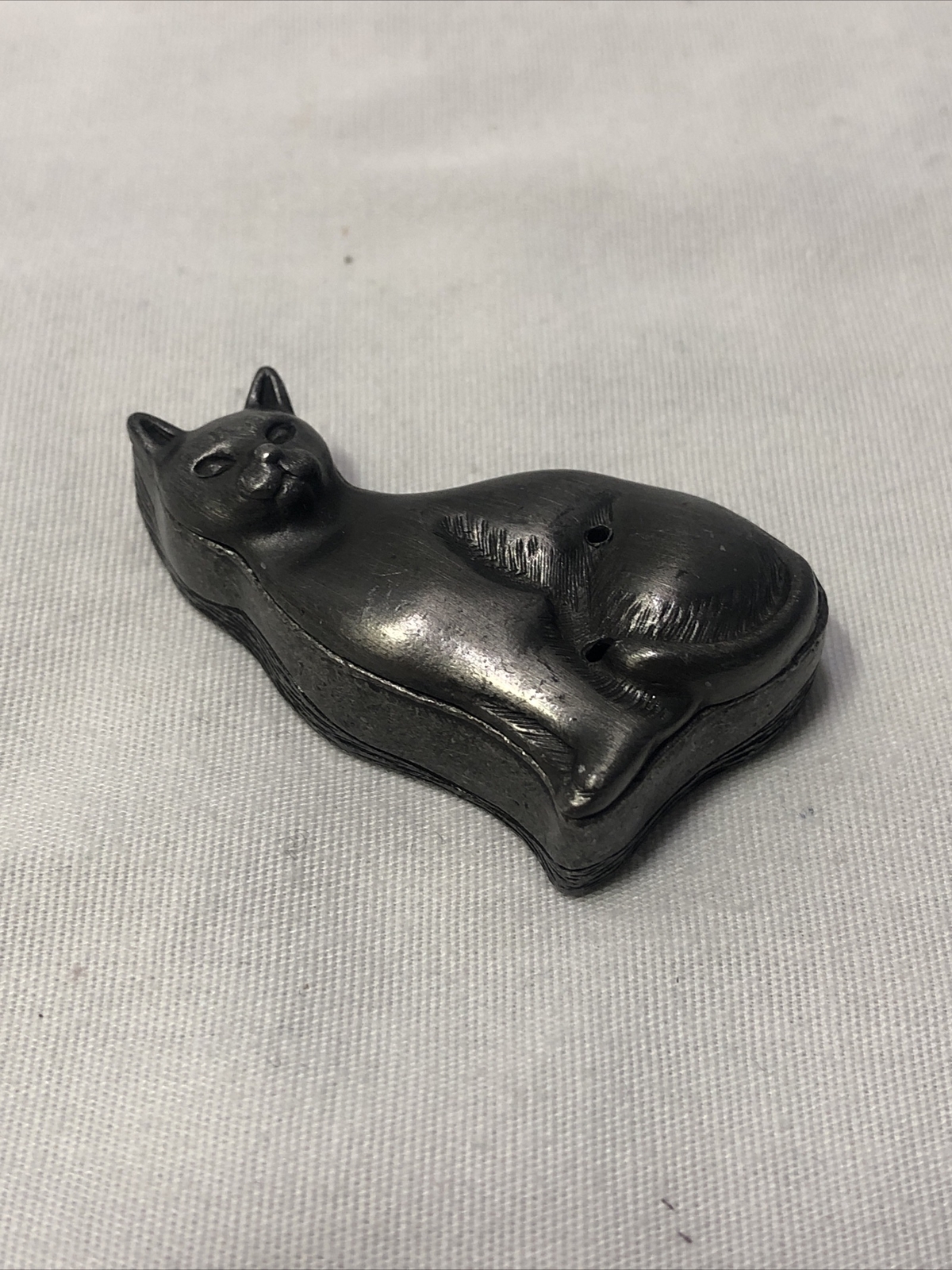 Kitty Cat Jewelry Box Pewter Feline Brooch Trinket Box Signed TORINO 1 ...