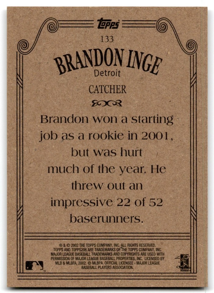 2002 Topps 206 Brandon Inge Baseball Cards #133 | eBay