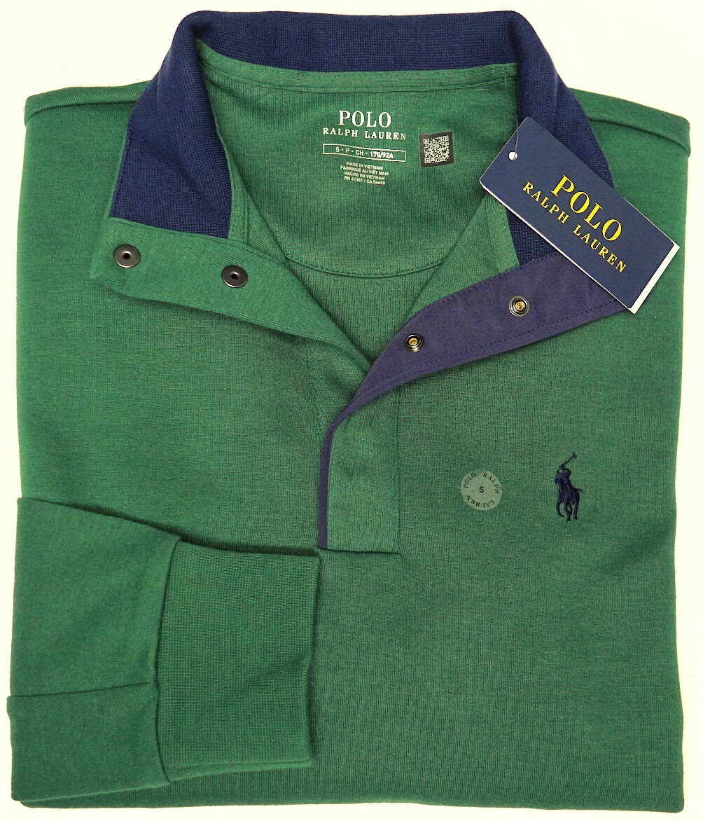 Polo Ralph Lauren Green 1/4 Button Sweater Mens Snap Collar $98 | eBay