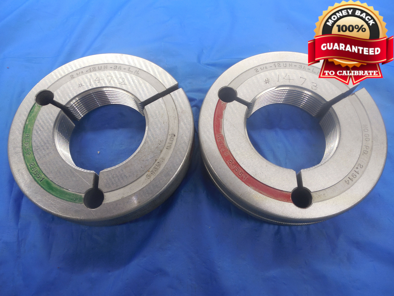 2 1/4 12 UN 3A LEFT HAND THREAD RING GAGES 2.25 GO NO GO PD'S = 2.1959 ...