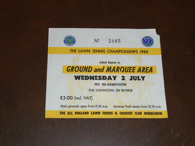 1986 WIMBLEDON TENNIS TICKET STUB WEDNESDAY JULY 2 | eBay