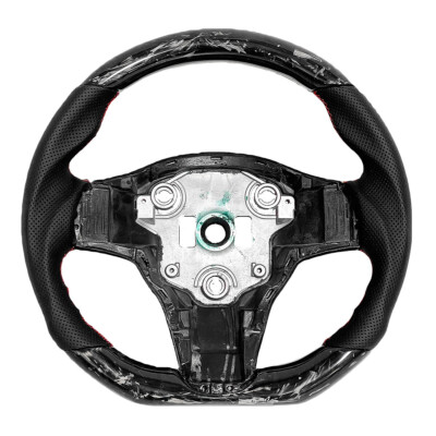 Forged Carbon Fiber Steering Wheel Red Stitching For 18-24 Tesla Model ...
