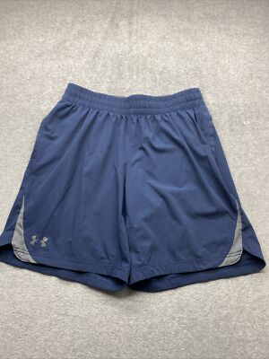 Under Armour Shorts Mens Large Fitted Athletic Navy Blue Spell Out Logo ...