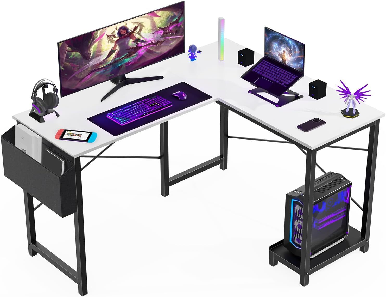 L Shape Home Office Corner Computer Desk Gaming PC Table with CPU Stand ...