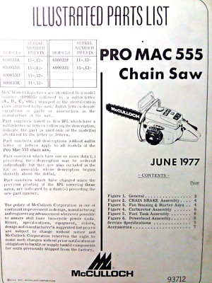 McCulloch Pro Mac 555 Chainsaw Illustrated Parts List - June 1977 | eBay