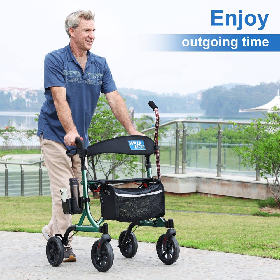Walk Mate Rollator Walker For Seniors w/cup Holder, 8" Wheels, Folding ...