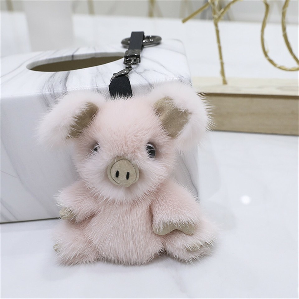 Cute Real Mink Fur Pig Keychain Fur Ball Pompom Car Phone Bag Charm ...