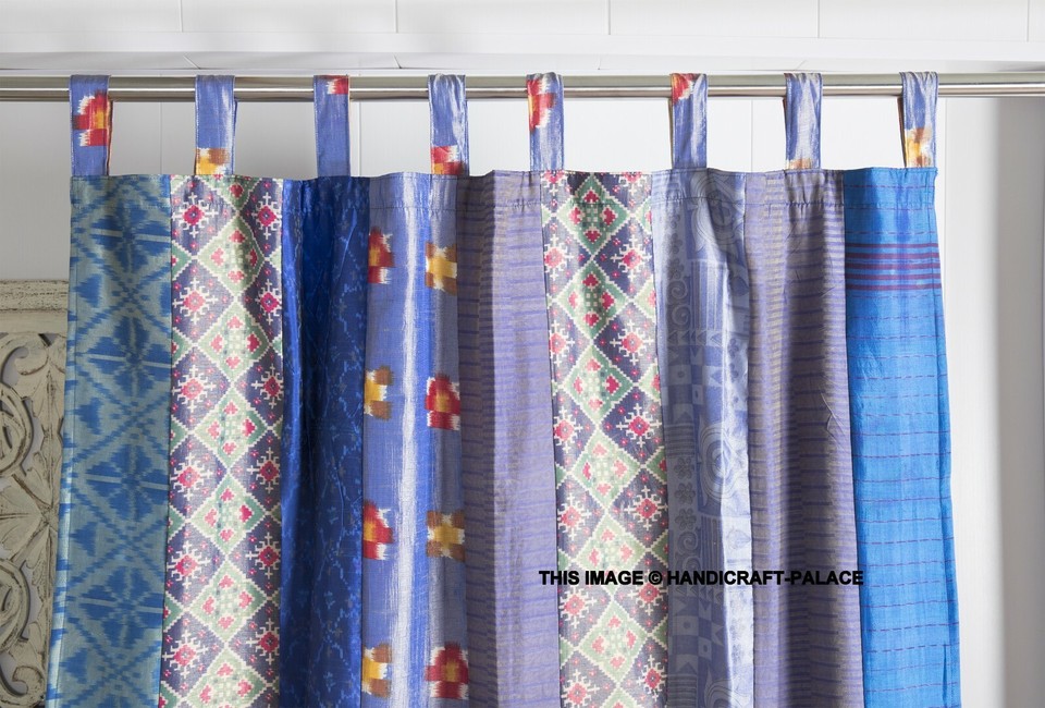 2 Pcs Indian Vintage Sari Patchwork Curtain Drape Window Decor Silk ...