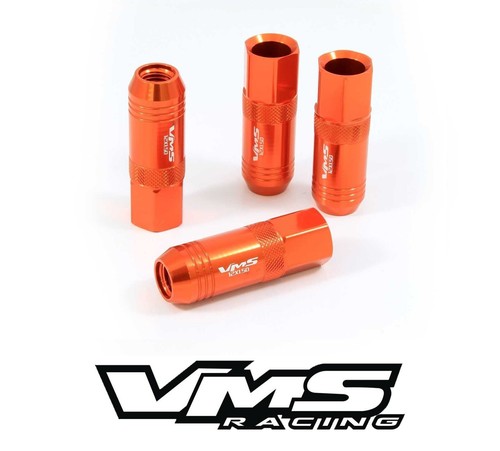 16PC VMS RACING ORANGE 12X1.5MM 60MM EXTENDED TUNER ALUMINUM RACING LUG ...
