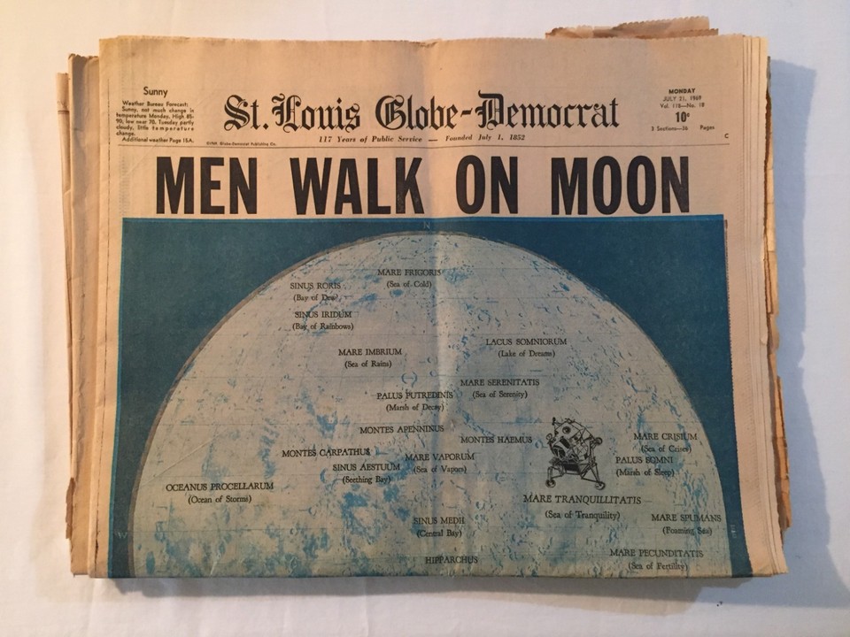 1969 Moon Landing - Lot of 6 partial newspapers, Louisville, Chicago ...