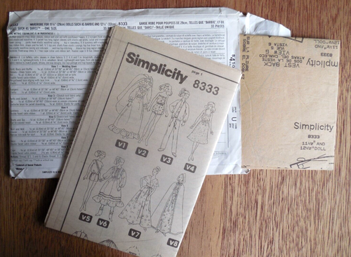 Simplicity 8333 1980s Fashion Doll Barbie Wardrobe Pattern Wedding Gown ...