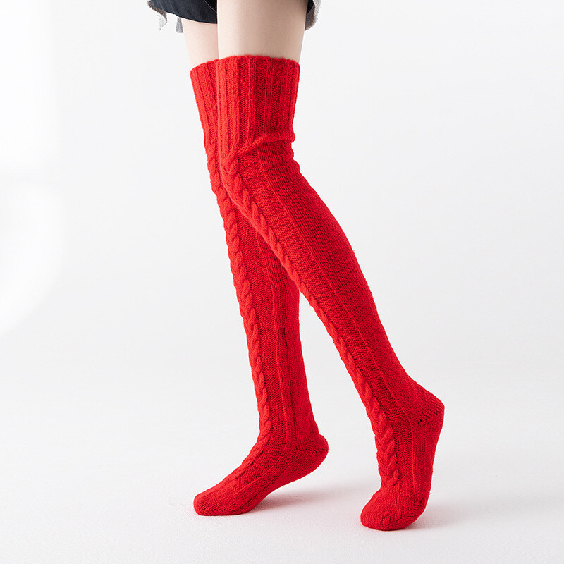 Women's Warm Winter Knitted Socks Over Knee, Long Leg, High Tube ...