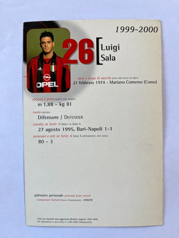 LUIGI SALA-AC Milan 99/00-ITALY-Ex-Bari-Como-Atalanta-Sampdoria ...