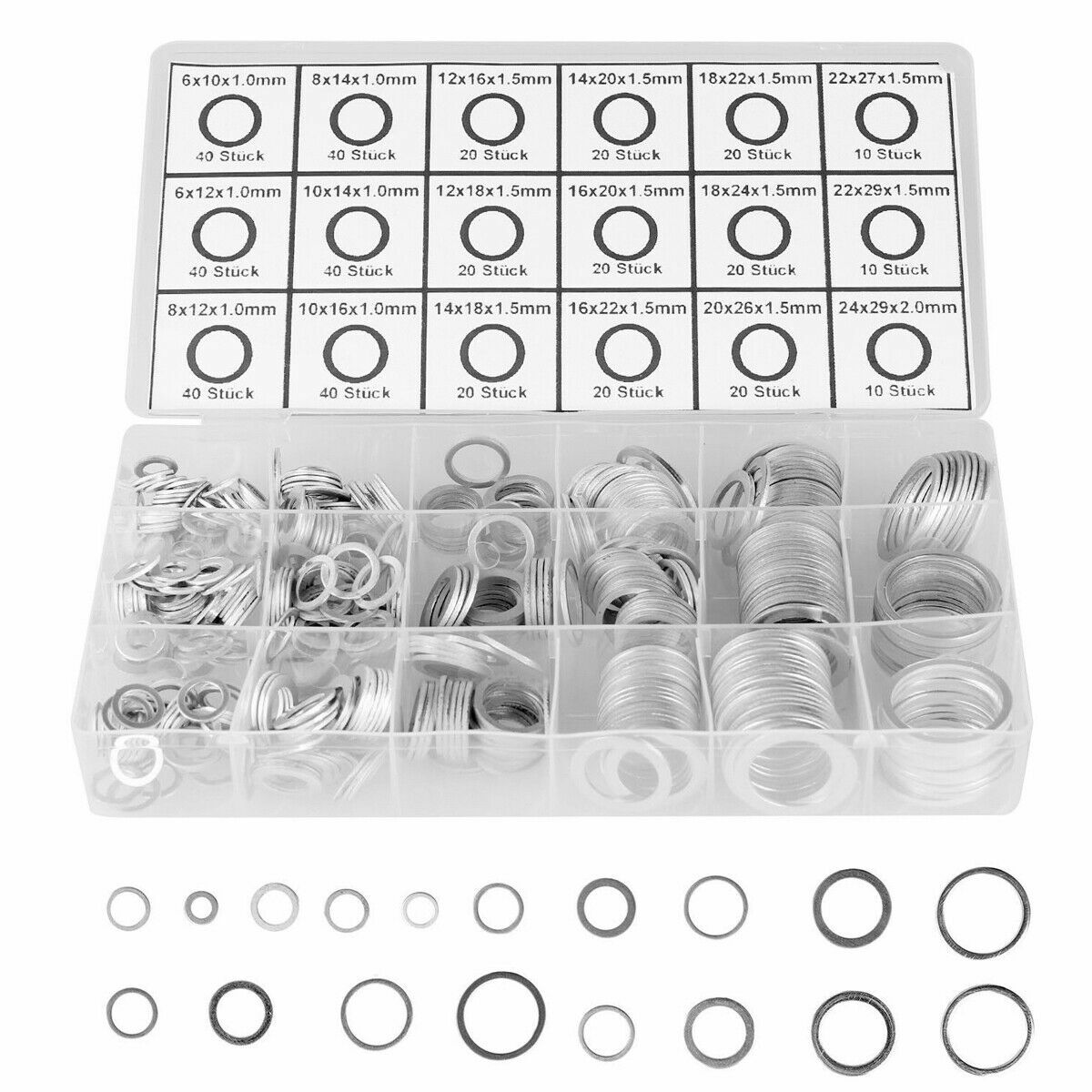 450pcs Assorted Aluminium Flat Washers Sealing Sump Washer Fasteners ...