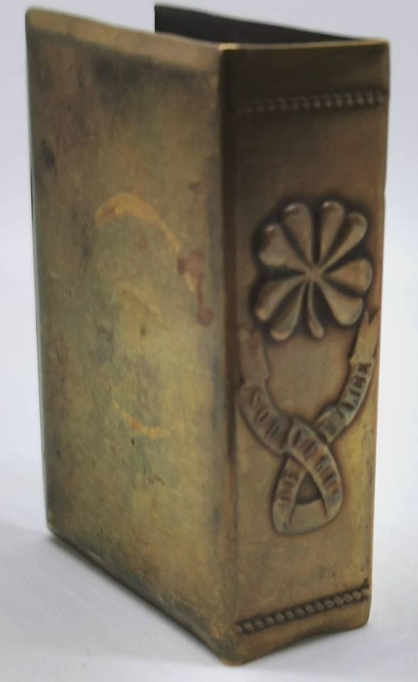 WW1 TRENCH ART, BRASS MATCHBOX COVER, WITH MARECHAL FOCH MAILLARD MEDAL ...