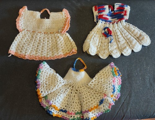 3 Vintage Crochet Pot Holders Doll Dress Trivet Hot Pad Handmade | eBay