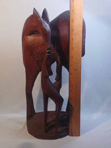Vintage Hand Carved African Wood Animal Statue Ebony Baby Fawn Mother ...