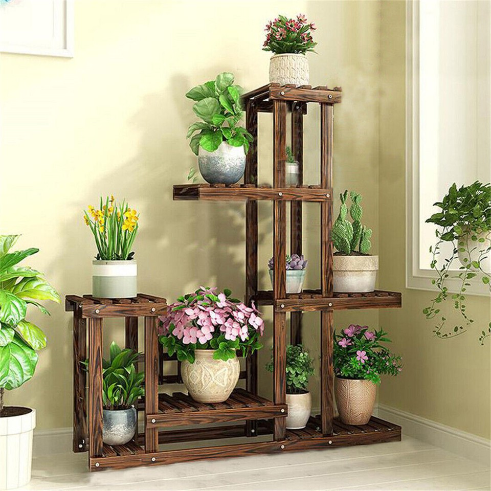 Wood Flower Display Plant Stand 5 Tier Corner Shelf Storage Rack Indoor ...