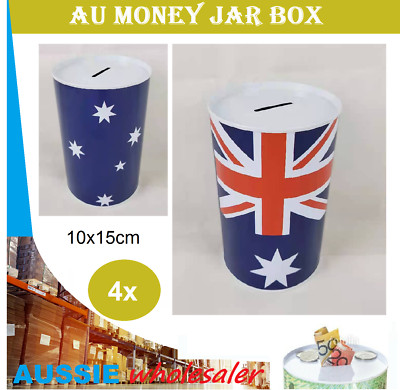 4 x Money Tin Australian Box Jar Piggy Bank Coin Dollar Notes AU Design ...