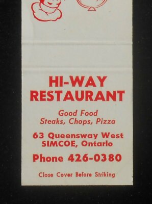 1960s Hi-Way Restaurant Steaks Chops Pizza 63 Queensway Simcoe ON ...