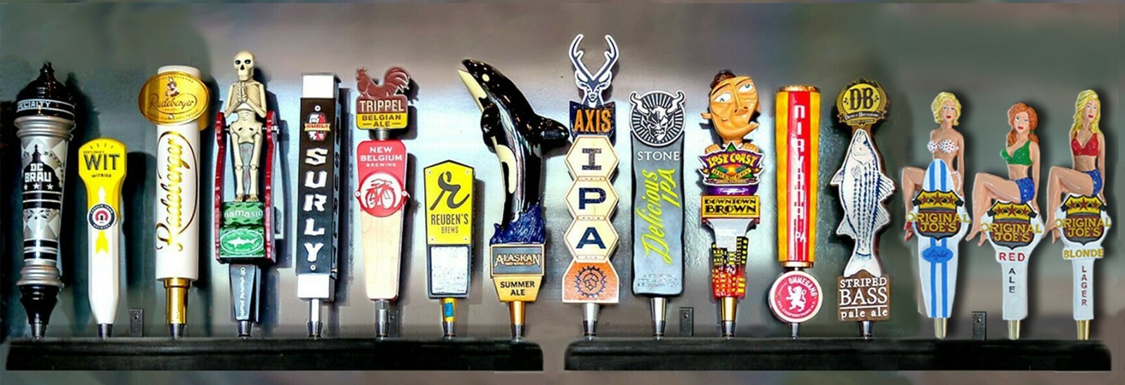 16 BEER TAP HANDLE DISPLAY LOT OF 2 DISPLAYS WALL MOUNTED INCLUDES ...