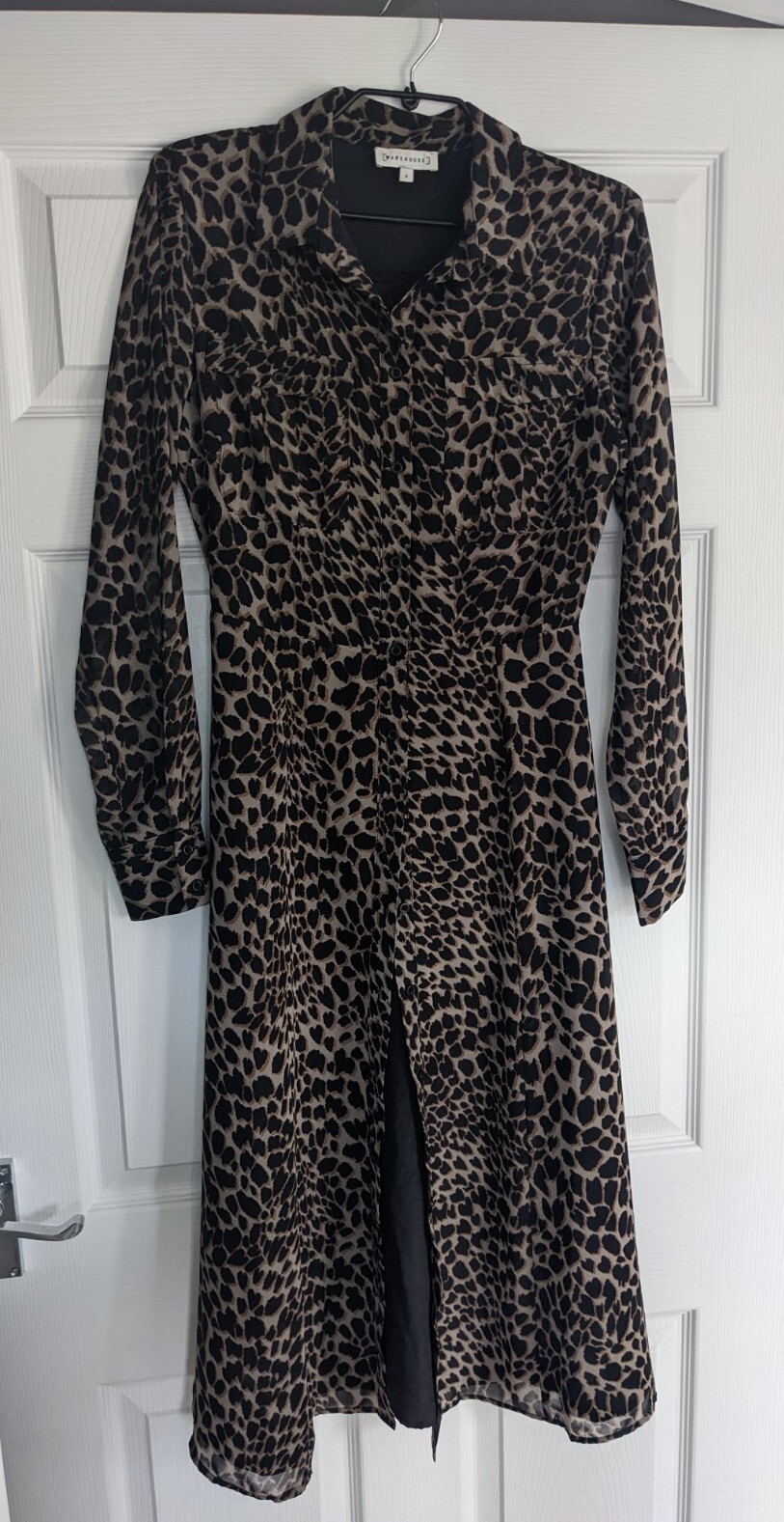 Warehouse Women's Leopard Print Midi Shirt Dress 8 - Gem