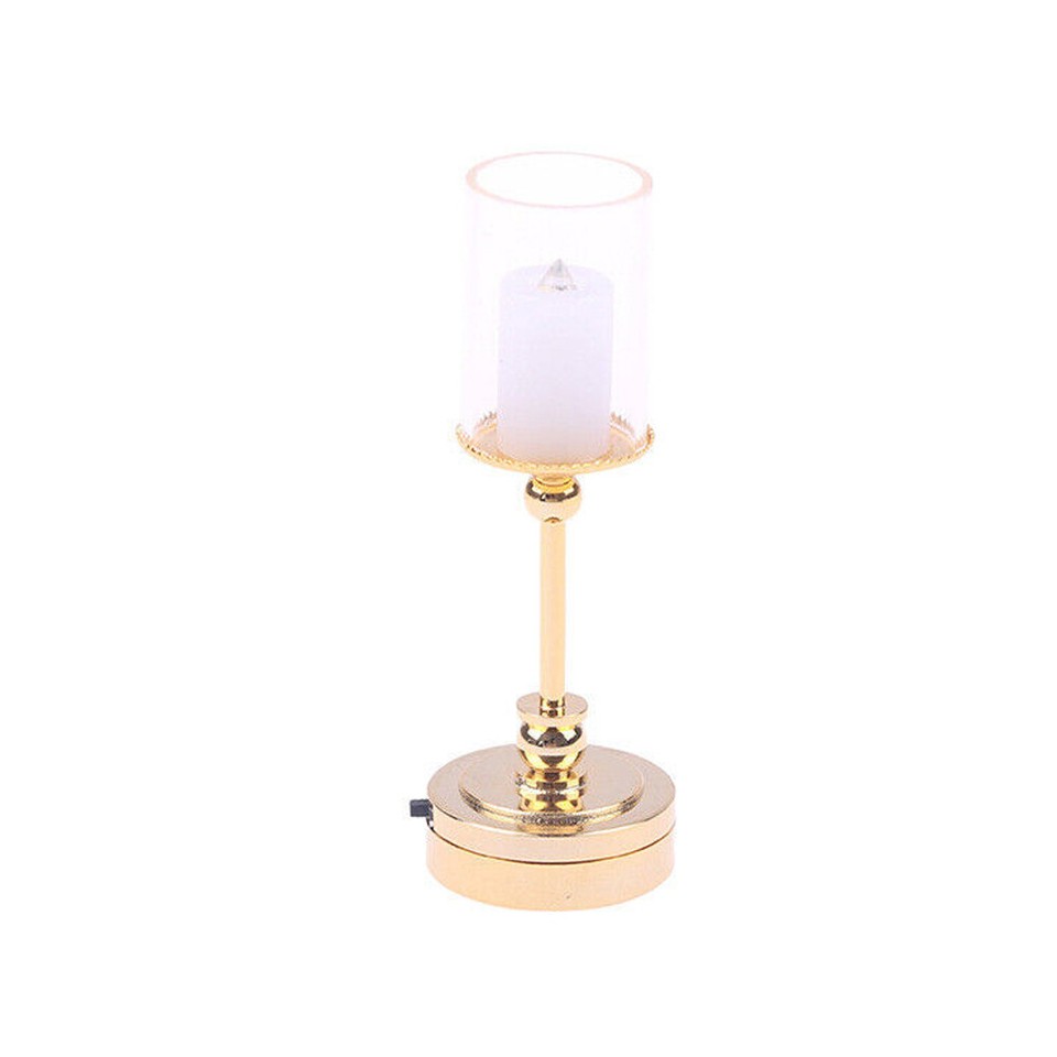 LED Lights Dollhouse Candle Lamp 1/12 Scale Miniature Vintage Metal ...