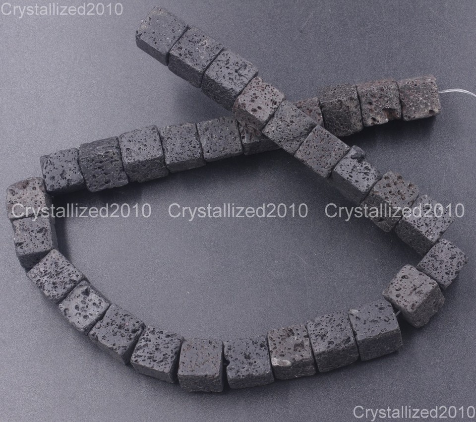 2 Strands Natural Black Volcanic Lava Gemstone Square Cube Beads 8mm ...