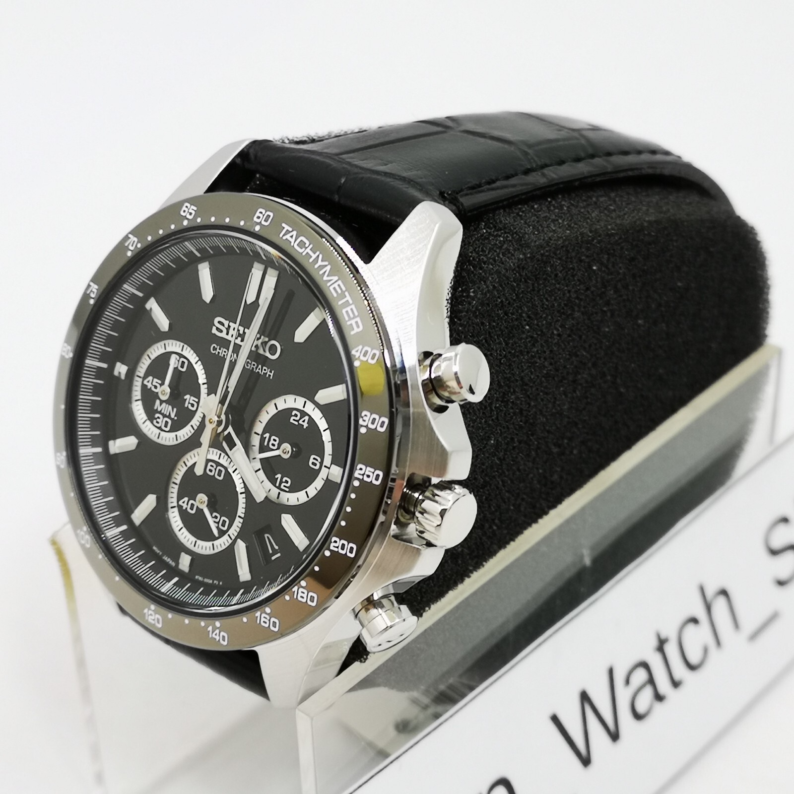 SEIKO Spirit SBTR021 Black Chronograph Quartz Leather band Men Watch ...