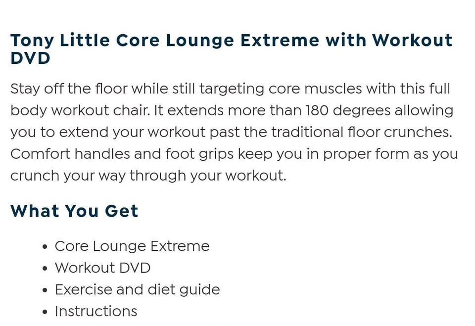 Tony Little Core Lounge Extreme Ab Lounger Workout + Training Exercise ...