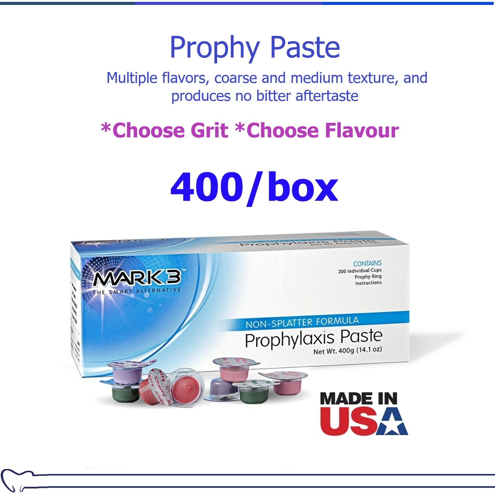 Dental Prophy Paste 400 cups Prophylaxis Non Splatter Mark3 - Choose ...