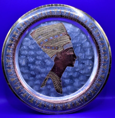 VTG decorative Egyptian Pharoah metal hanging plate 6.5” Silver Gold ...
