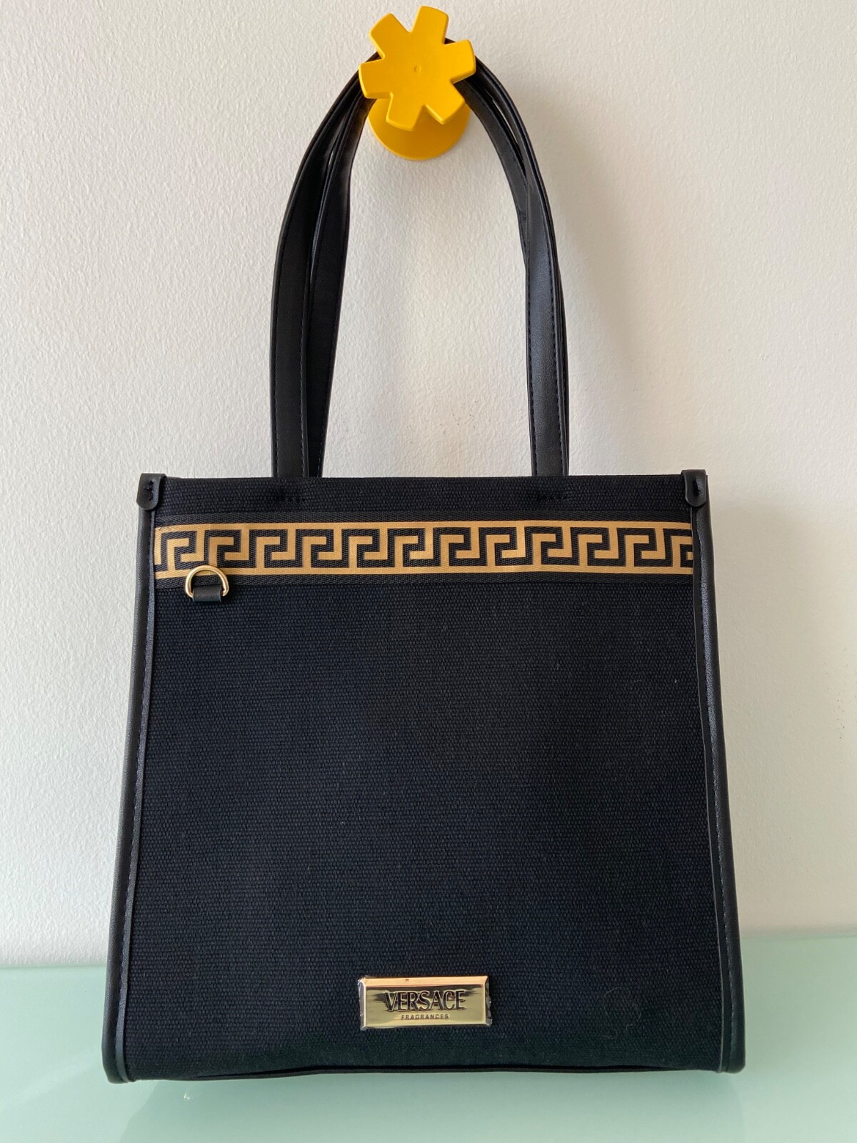 Versace Fragrances Canvas Bag Black Gold Travel Purse Handbag Shoulder ...