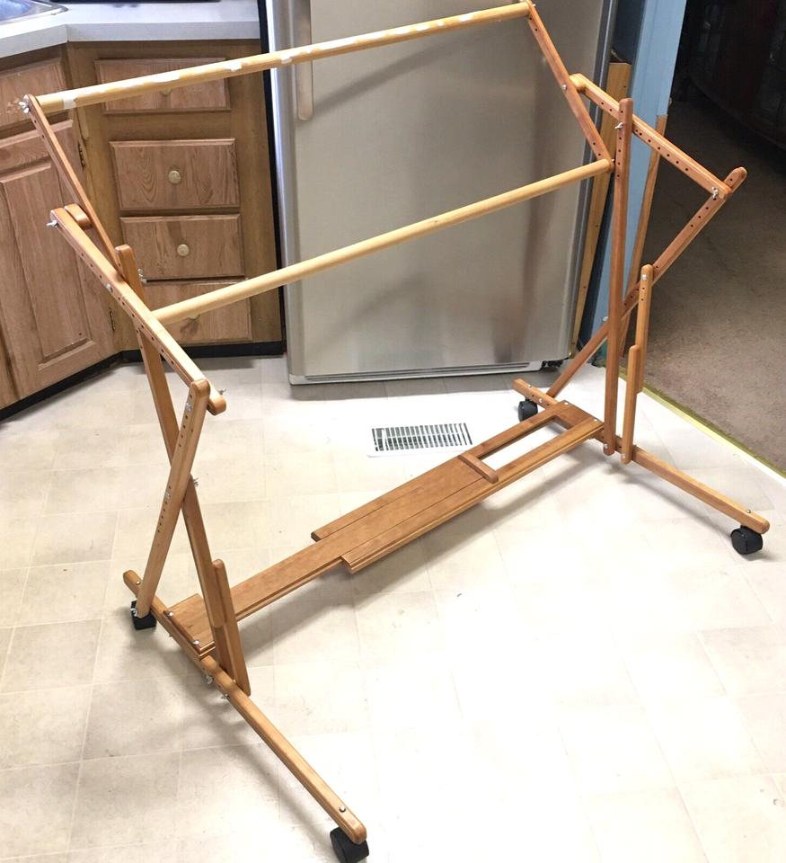 Deluxe Wood Rolling Floor Scroll Frame Needlework Quilt Embroidery ...